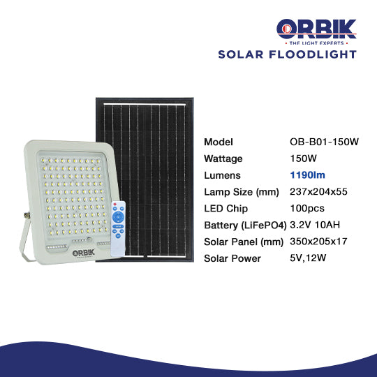 ORBIK SOLAR LED FLOOD LIGHT OB-SFL03-G2-150W – Rockford